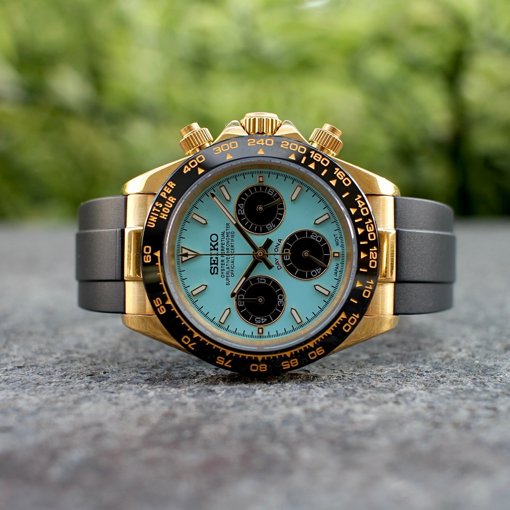 Seiko Daytona Mod Gold Oyster-flex ‘Tiffany Dial’ 40 – NH35 Mod Watch Shop