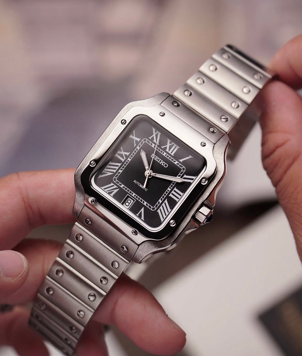 Seiko Santos Mod ‘Steel/ Black Automatic Dial’ 39mm – NH35 Mod Watch Shop